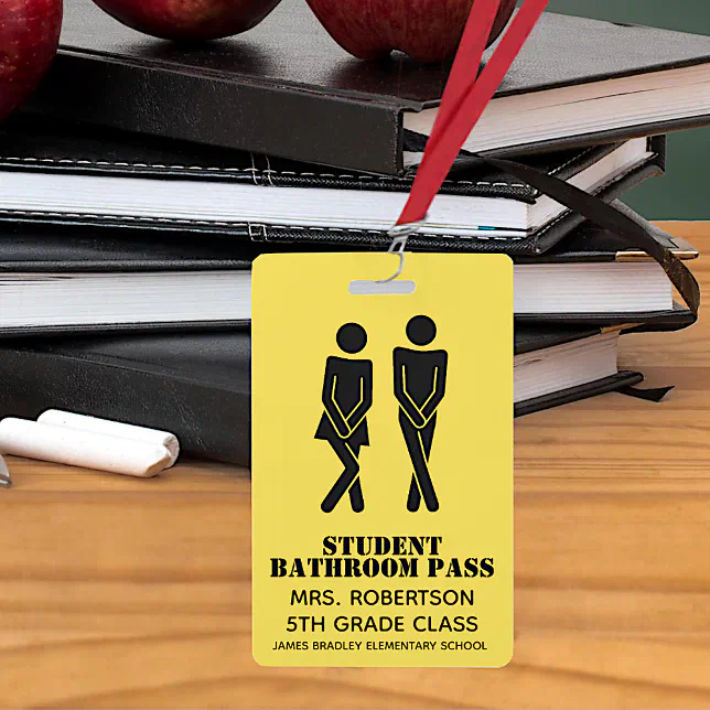 Funny School Bathroom Hall Pass Badge | Zazzle