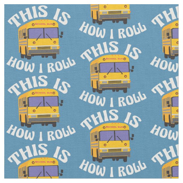 Cute School Bus Driver Royal Blue Pattern Fabric | Zazzle