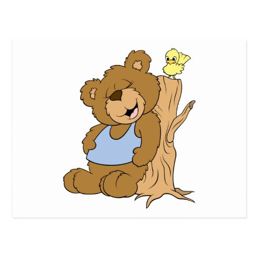 Funny Scratching Back Bear and Bird Postcard | Zazzle