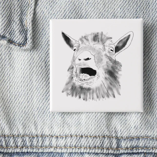 Funny Screaming Goat Drawing Farm Animal Art Pinback Button | Zazzle