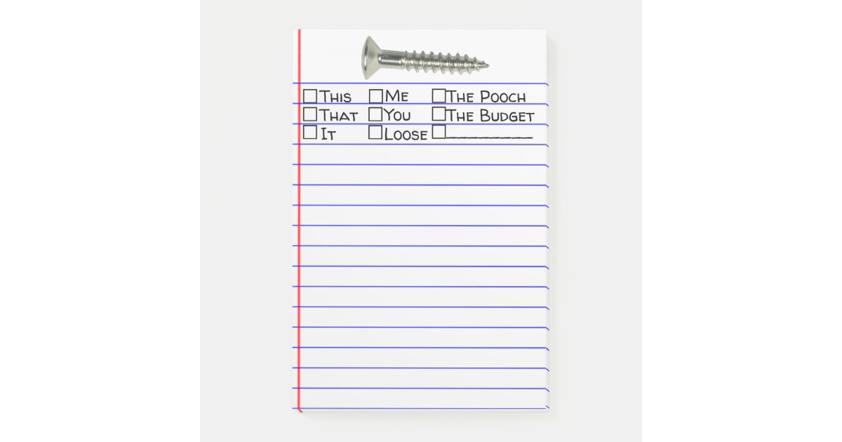 Funny "Screw" With Multiple Word Choice 4"X6" Post-it Notes | Zazzle