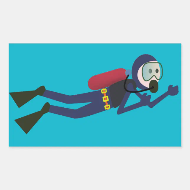FUNNY SCUBA DIVING DIVER, TANK AND MASK SCUBA GEAR RECTANGULAR STICKER ...