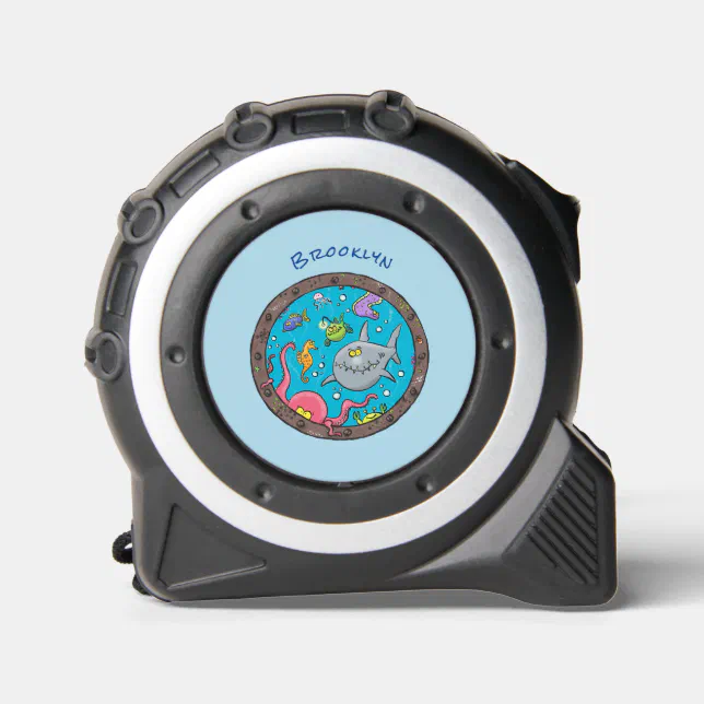 Funny sea creatures underwater cartoon drawing tape measure | Zazzle