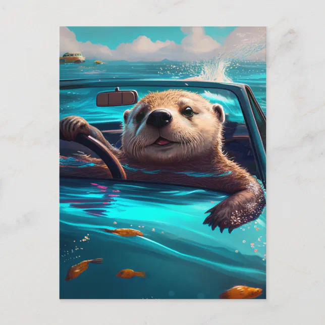 Funny Sea Otter Driving on Water Postcard | Zazzle