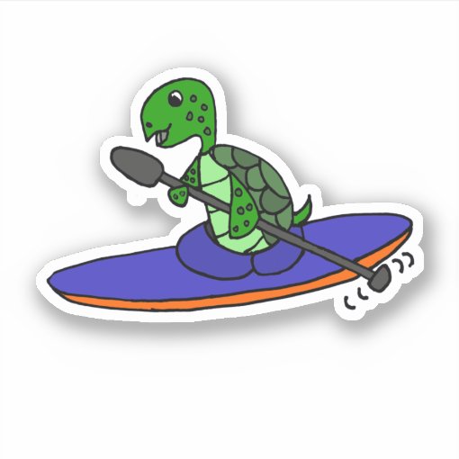 Funny Sea Turtle Kayaking Cartoon Sticker | Zazzle