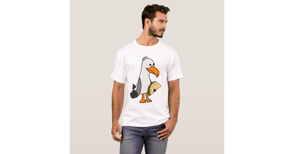 Funny Seagull Bird eating Taco Cartoon T-Shirt | Zazzle