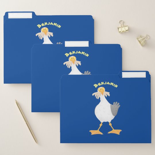Funny seagull with French fries cartoon File Folder | Zazzle.com