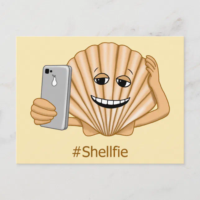 Funny Seashell Taking Cell Phone Shellfie Selfie Postcard | Zazzle