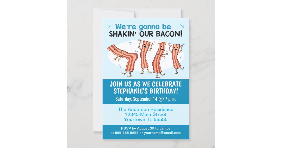 Funny Shakin' Our Bacon Birthday Party Invitation | Zazzle
