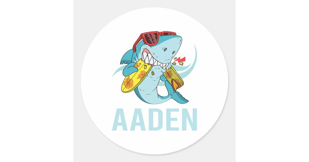 Funny Shark - Aaden Name Classic Round Sticker | Zazzle