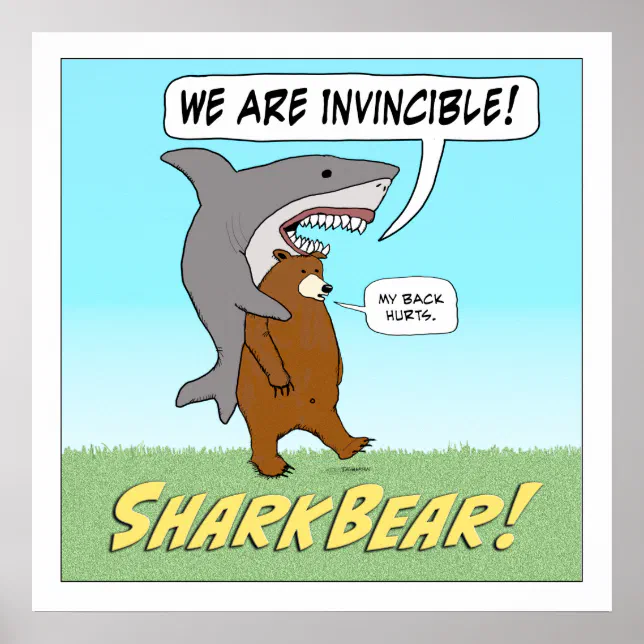 Funny Shark and Bear Invincible Square Poster | Zazzle