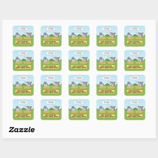 Funny Shark and Manatee Social Distancing Square Sticker | Zazzle