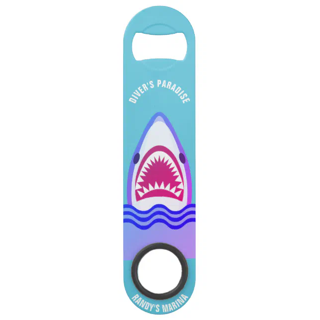 Funny Shark Cartoon custom text Bar Key | Zazzle