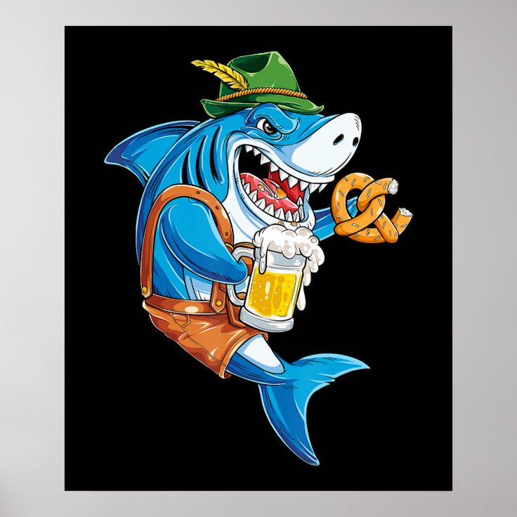 Funny Shark Drink Beer - Crazy Shark Gifts Poster | Zazzle