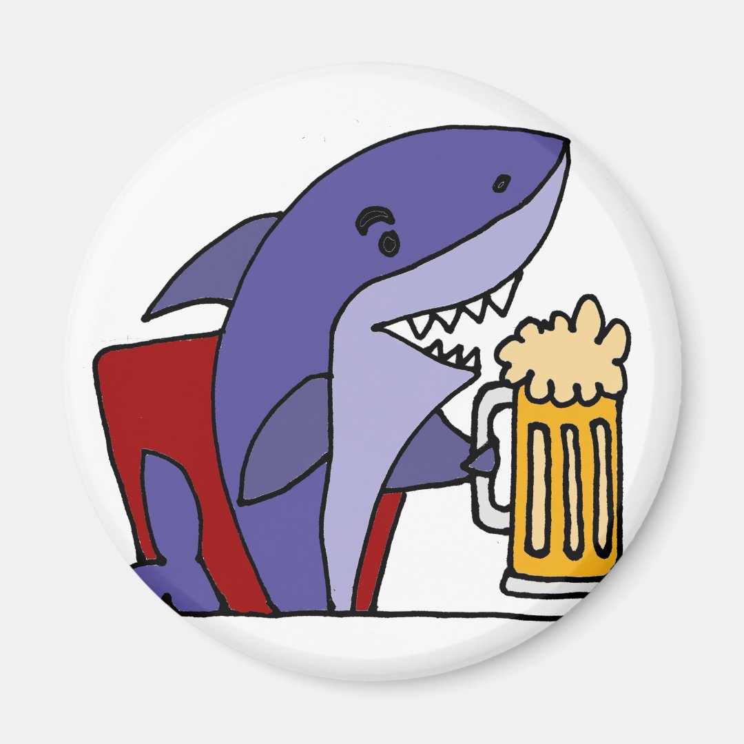 Funny Shark Drinking Beer Magnet | Zazzle