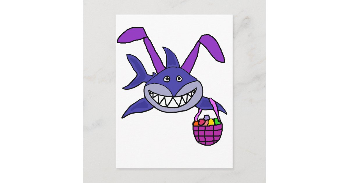Funny Shark Easter Bunny Cartoon Holiday Postcard | Zazzle