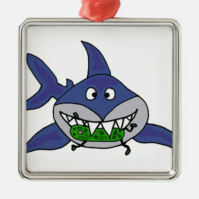 Funny Shark Eating Pickle Man Cartoon Metal Ornament | Zazzle