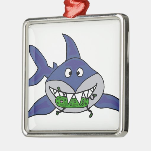 Funny Shark Eating Pickle Man Cartoon Metal Ornament | Zazzle