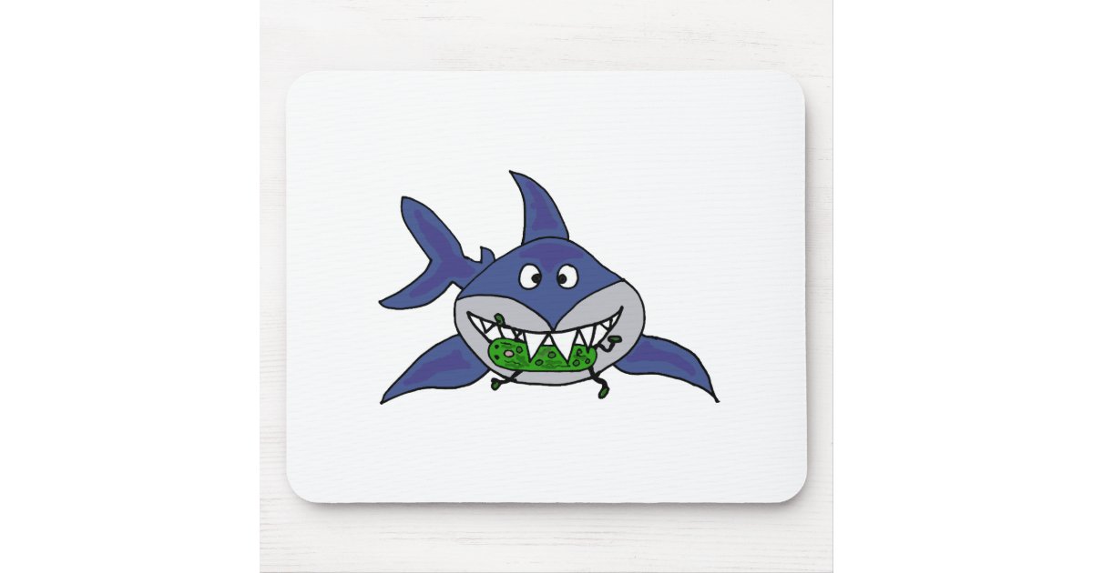 Funny Shark Eating Pickle Man Cartoon Mouse Pad | Zazzle
