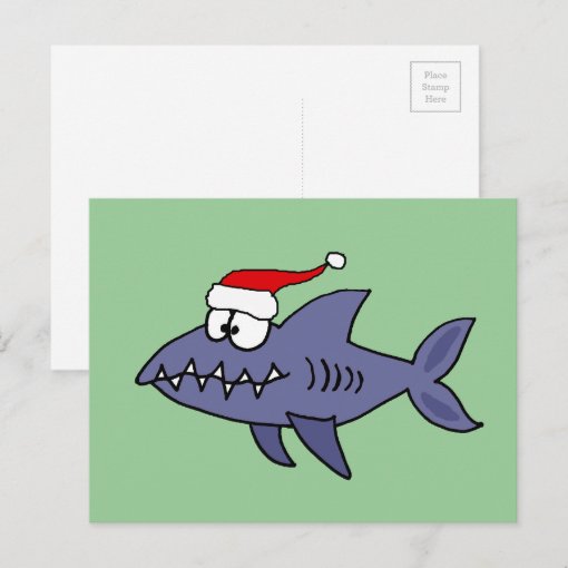 Funny Shark in Santa Hat Christmas Art Holiday Postcard | Zazzle