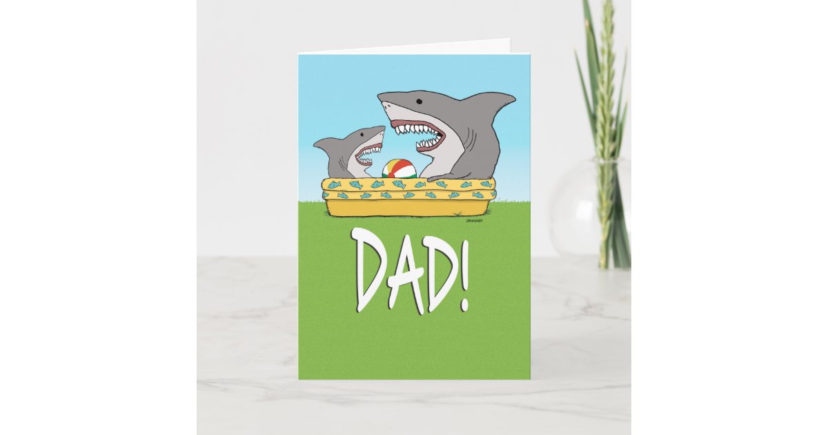 Funny Shark Kid and Dad in Pool Father's Day Card | Zazzle
