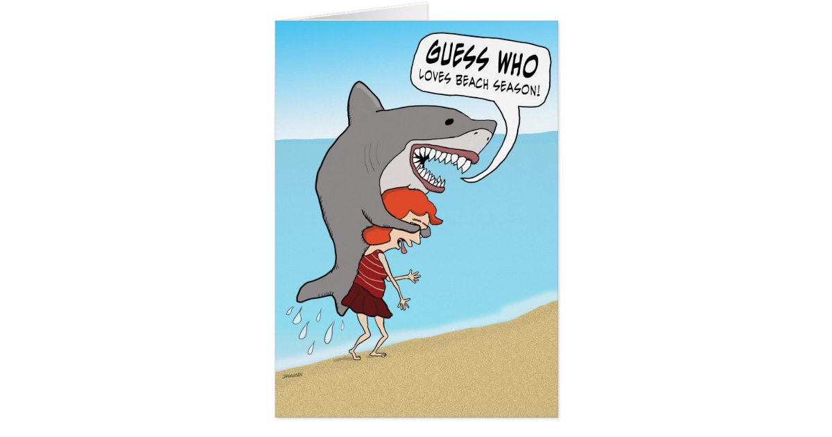 Funny Shark On Beach Birthday Card