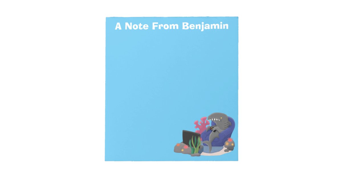 Funny shark watching TV cartoon Notepad | Zazzle
