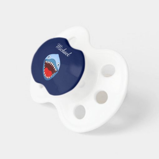 Funny Shark White Sharp Teeth Personalized Name Pacifier | Zazzle