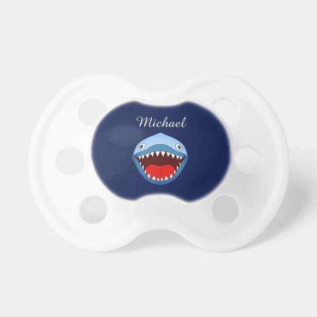 Funny Shark White Sharp Teeth Personalized Name Pacifier | Zazzle