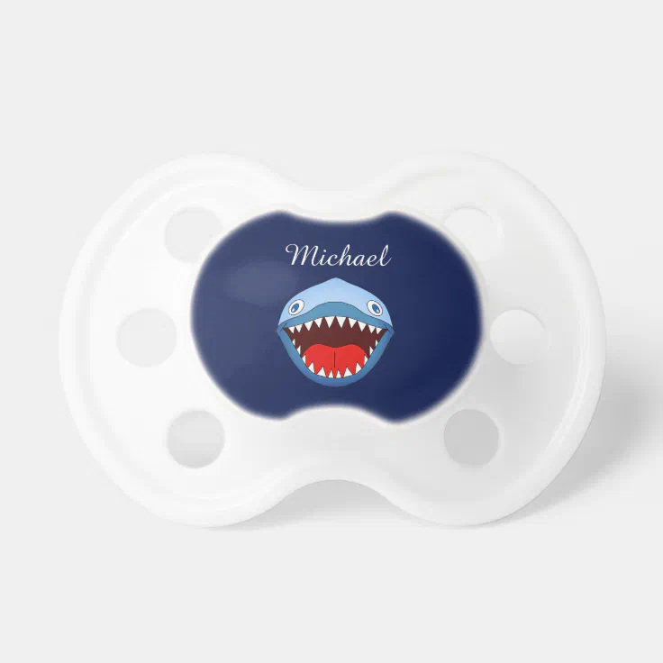 Funny Shark White Sharp Teeth Personalized Name Pacifier | Zazzle