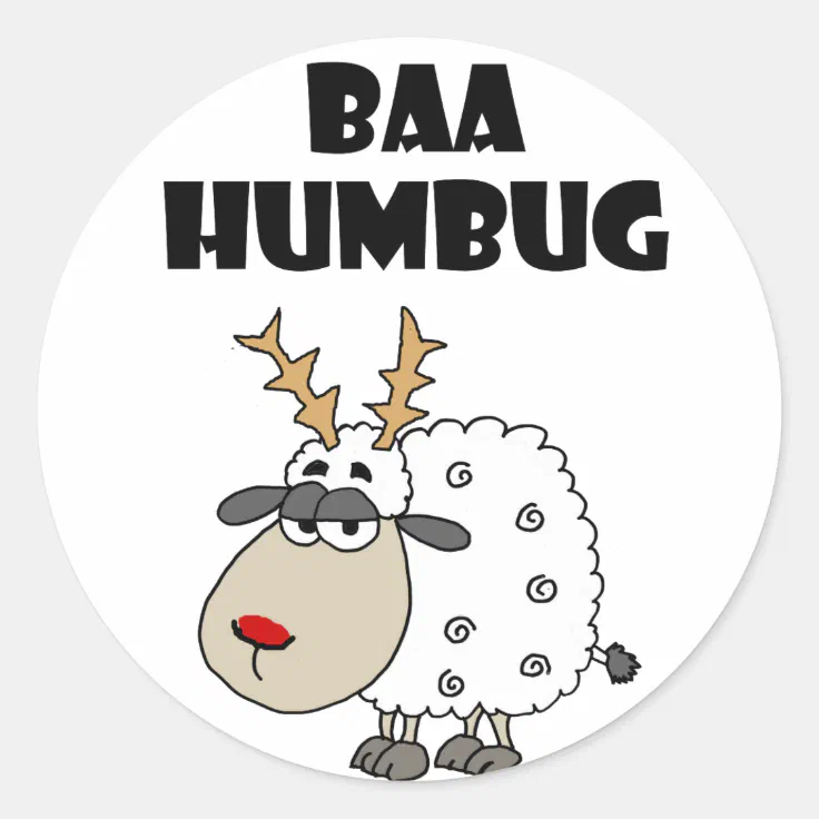 Funny Sheep Bah Humbug Christmas Pun Cartoon Classic Round Sticker | Zazzle