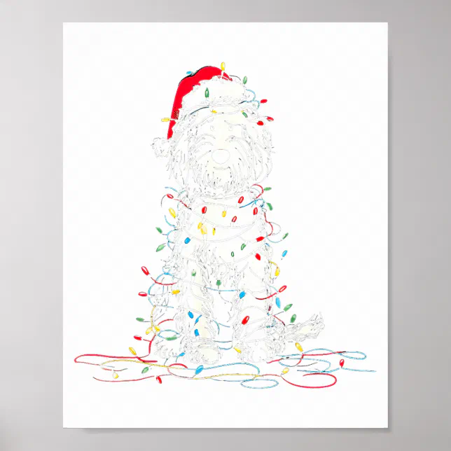 Funny Sheepadoodle Christmas Graphics Dog Lights L Poster | Zazzle