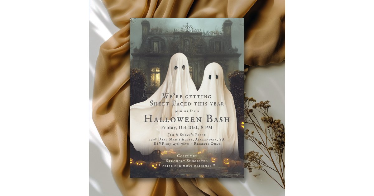 Funny Sheet Faced Ghosts Halloween Party Invitation | Zazzle