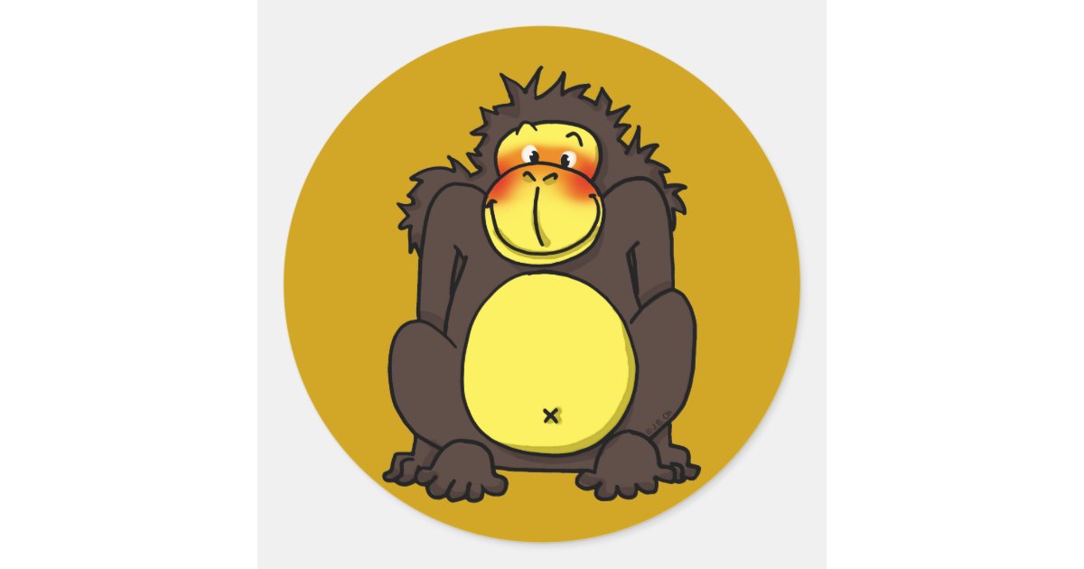 Funny shy gorilla classic round sticker | Zazzle
