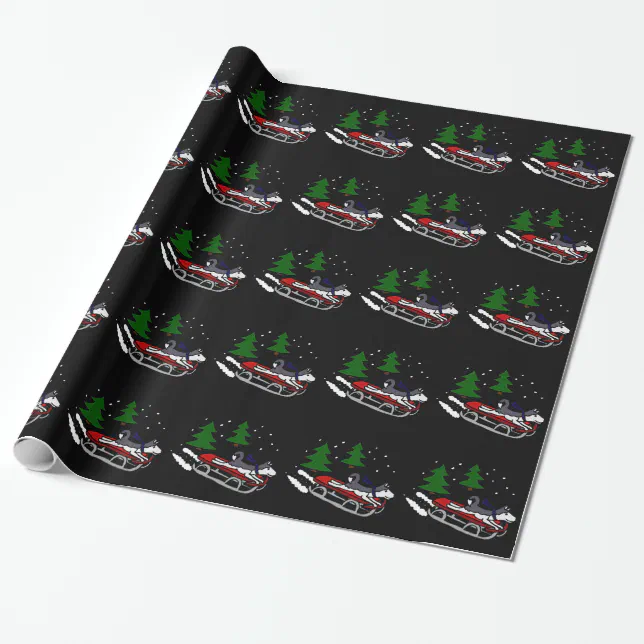 Funny Siberian Husky Dog Riding on Sled Wrapping Paper | Zazzle