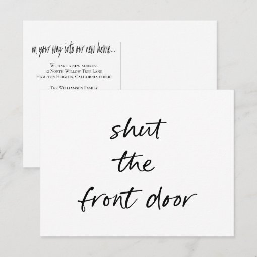 Funny Simple Black White New Home Address Announcement Postcard | Zazzle