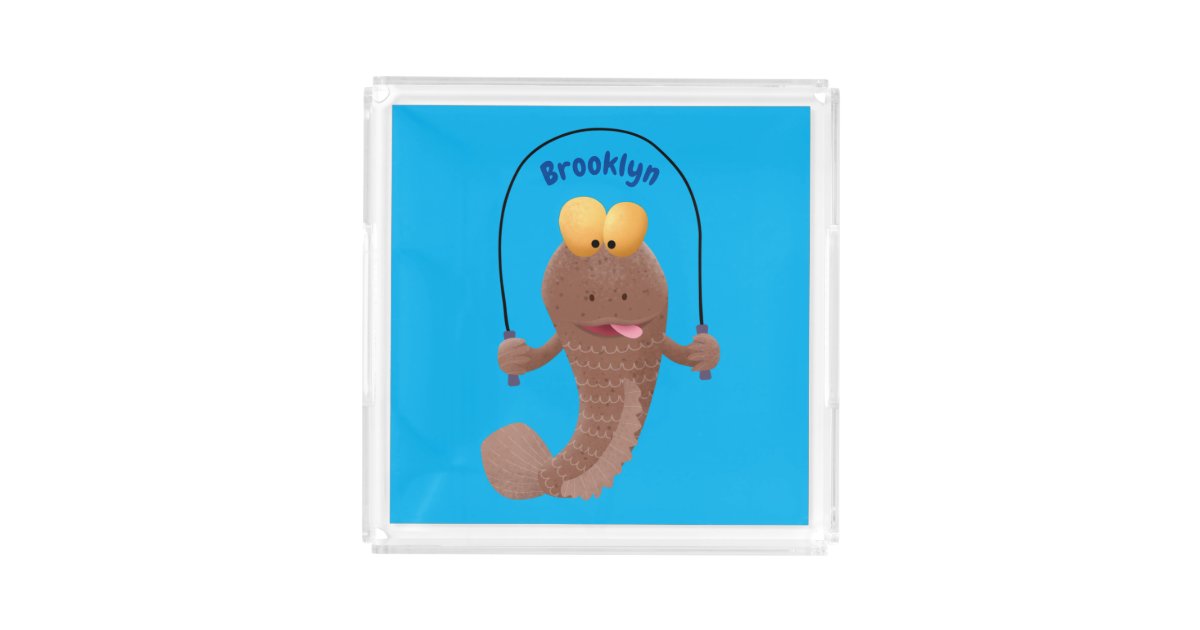 Funny skipping mudskipper fish cartoon acrylic tray | Zazzle