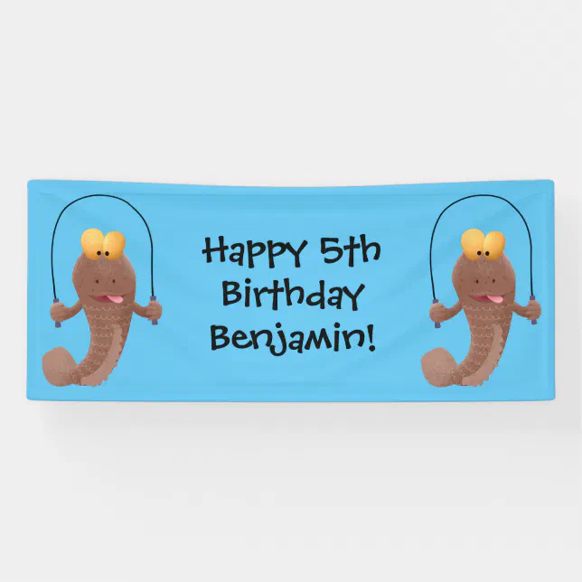 Funny skipping mudskipper fish cartoon banner | Zazzle