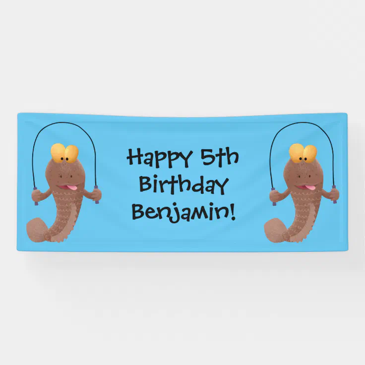 Funny skipping mudskipper fish cartoon banner | Zazzle