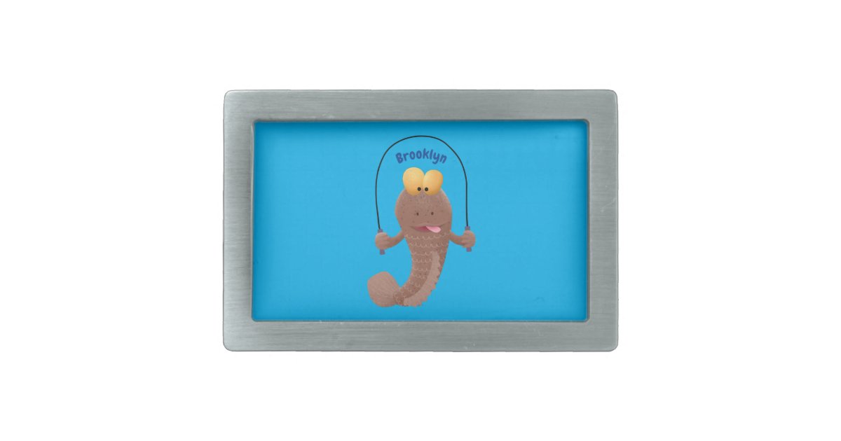 Funny skipping mudskipper fish cartoon belt buckle | Zazzle