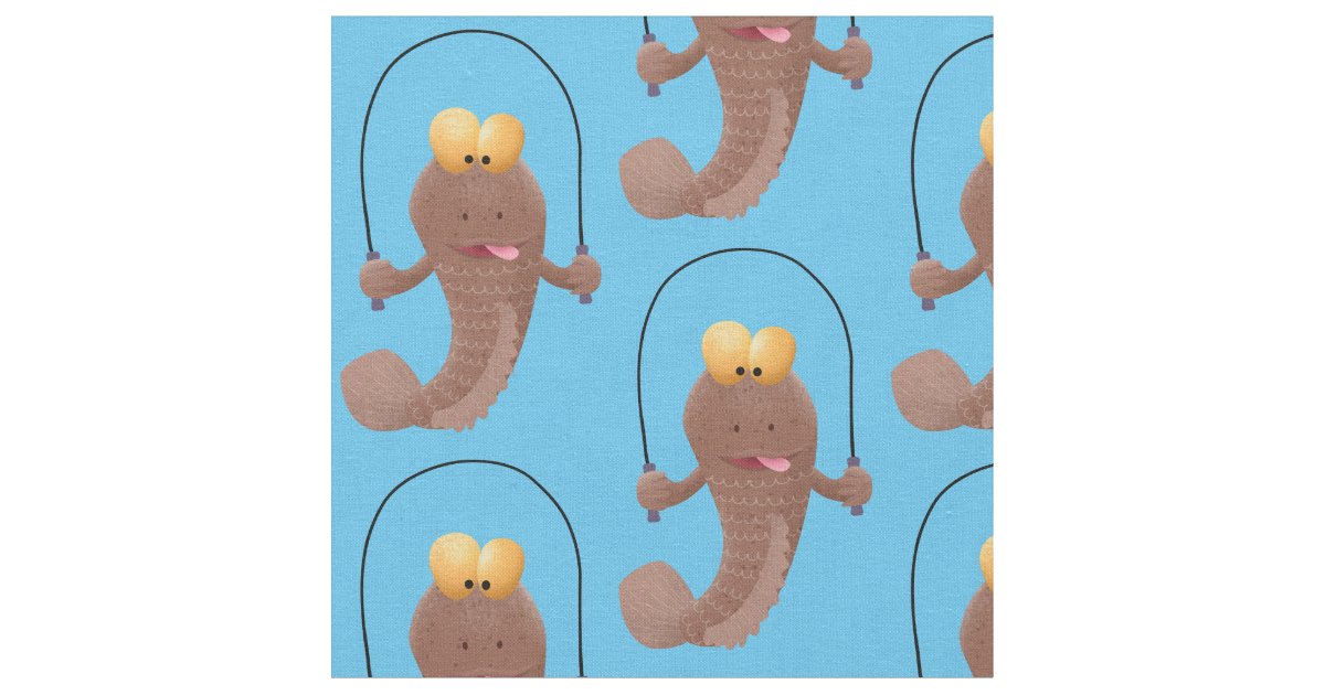 Funny skipping mudskipper fish cartoon fabric | Zazzle