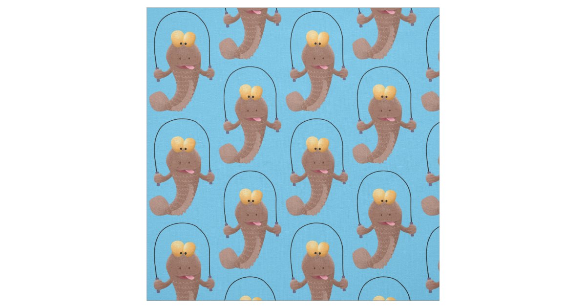 Funny skipping mudskipper fish cartoon fabric | Zazzle