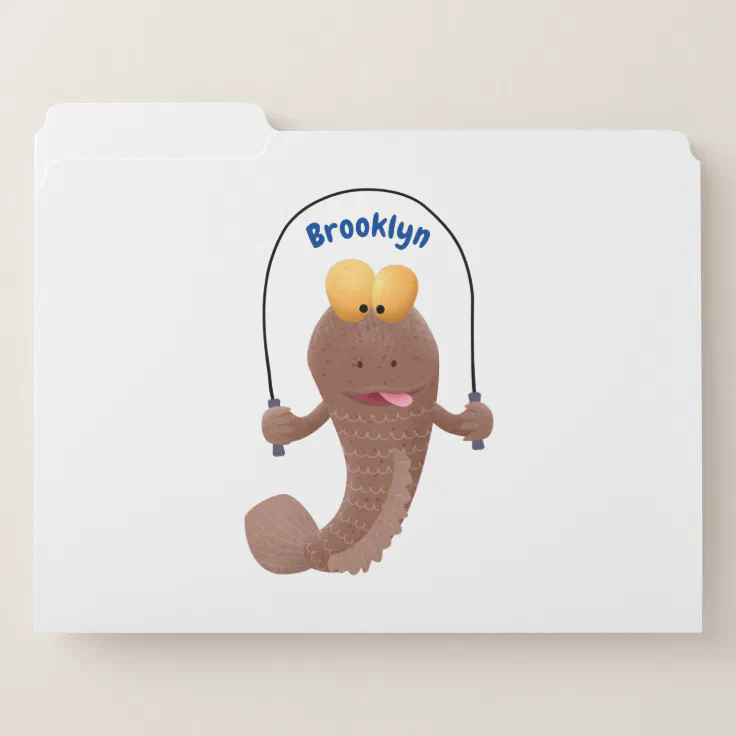 Funny skipping mudskipper fish cartoon file folder | Zazzle