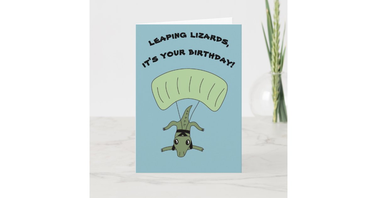 Funny Skydiving Lizard Custom Message Birthday Card | Zazzle