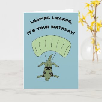 Funny Skydiving Lizard Custom Message Birthday Card | Zazzle