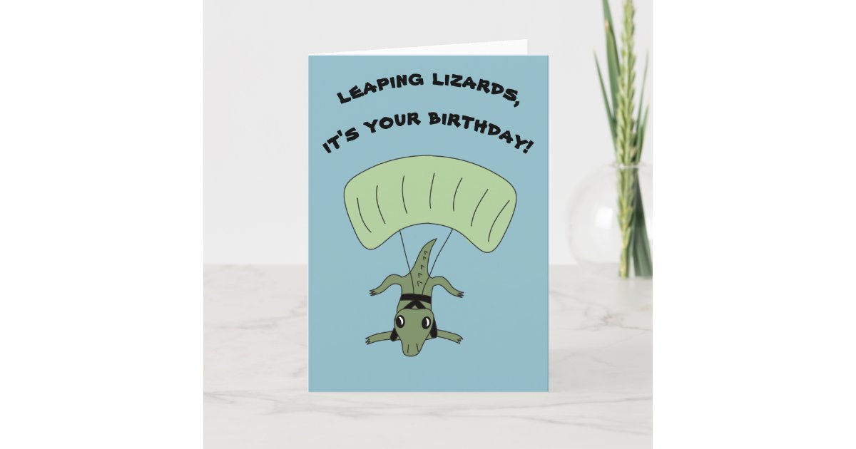 Funny Skydiving Lizard Custom Message Birthday Card | Zazzle