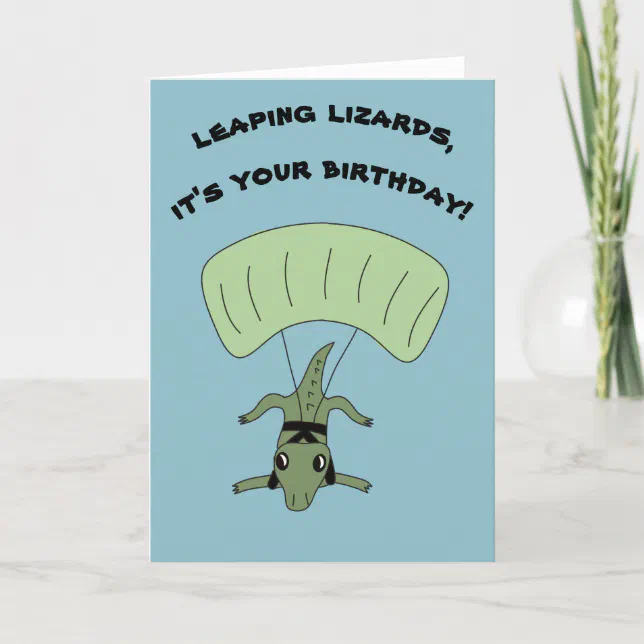 Funny Skydiving Lizard Custom Message Birthday Card | Zazzle