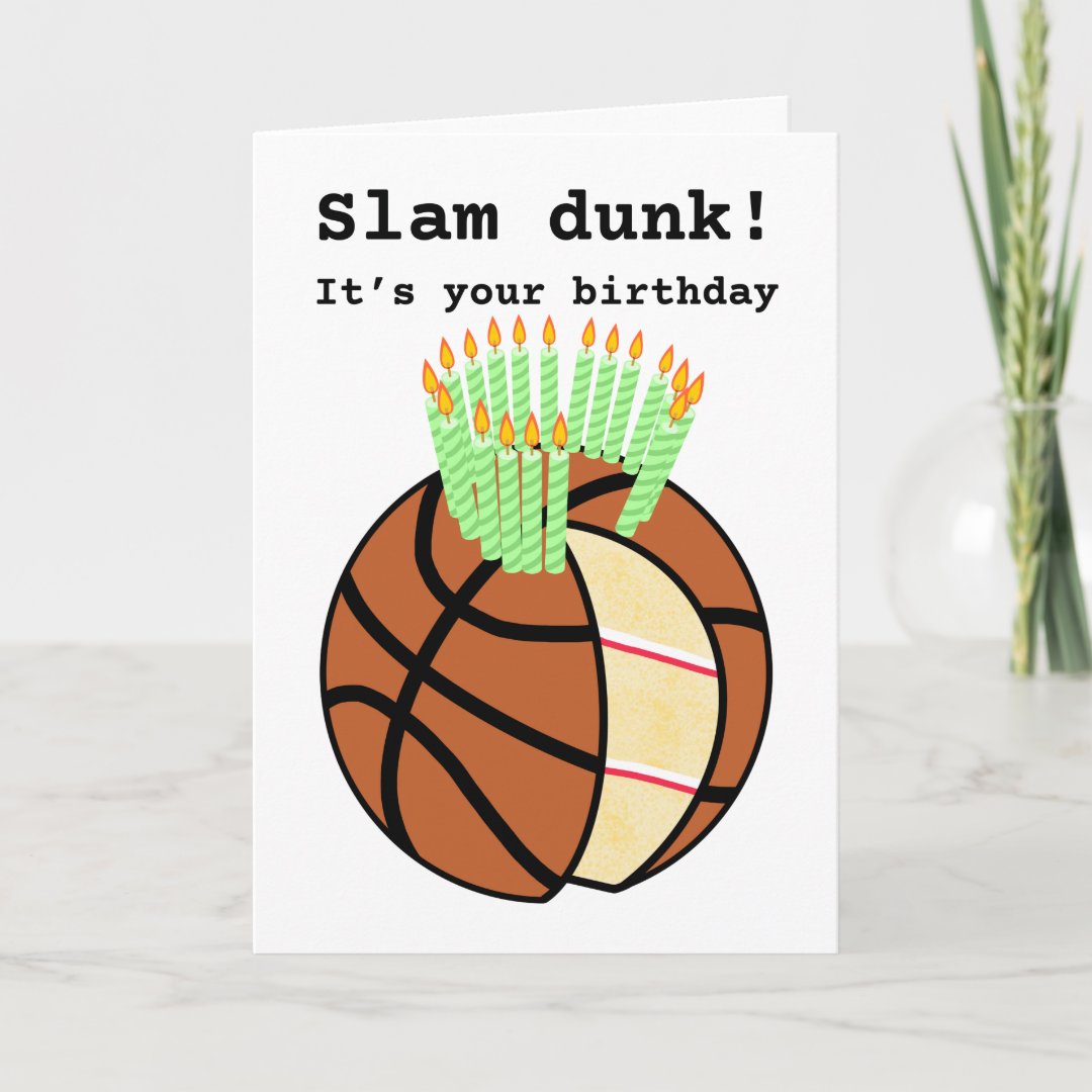 Funny slam dunk basketball birthday card | Zazzle