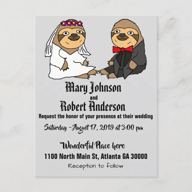 Funny Sloth Bride and Groom Wedding Invitation | Zazzle