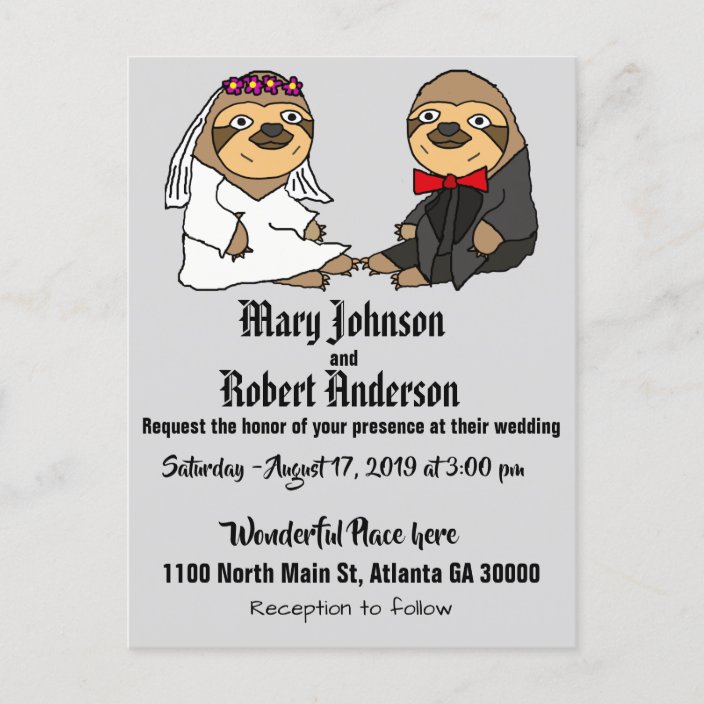 Funny Sloth Bride and Groom Wedding Invitation | Zazzle.com